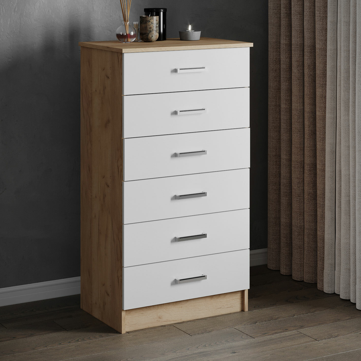 Комод с ящиками для одежды Катрин 4 (1160х620х435), дуб крафт золотой/белый