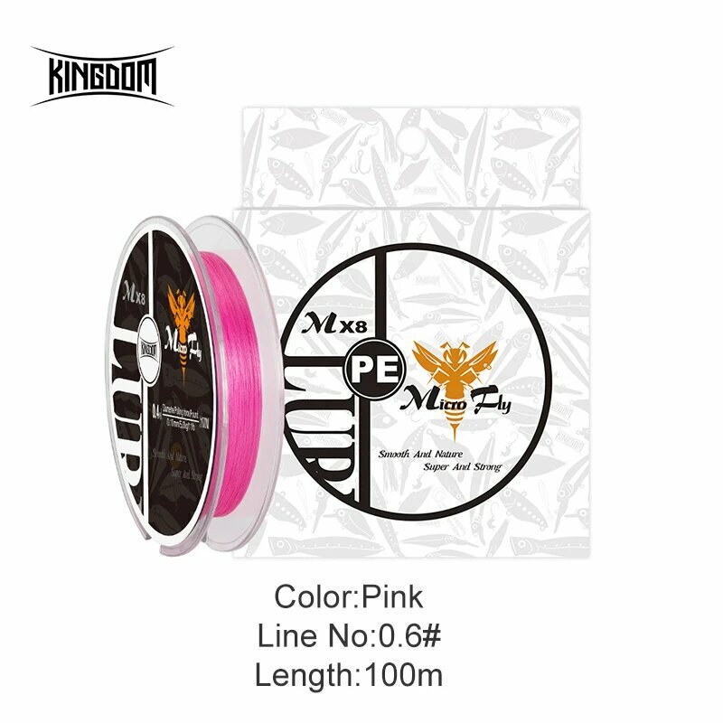 Рыболовная леска KINGDOM Micro Fly THINNER 100 м 4 нити Розовый, Pink 0.6 100m
