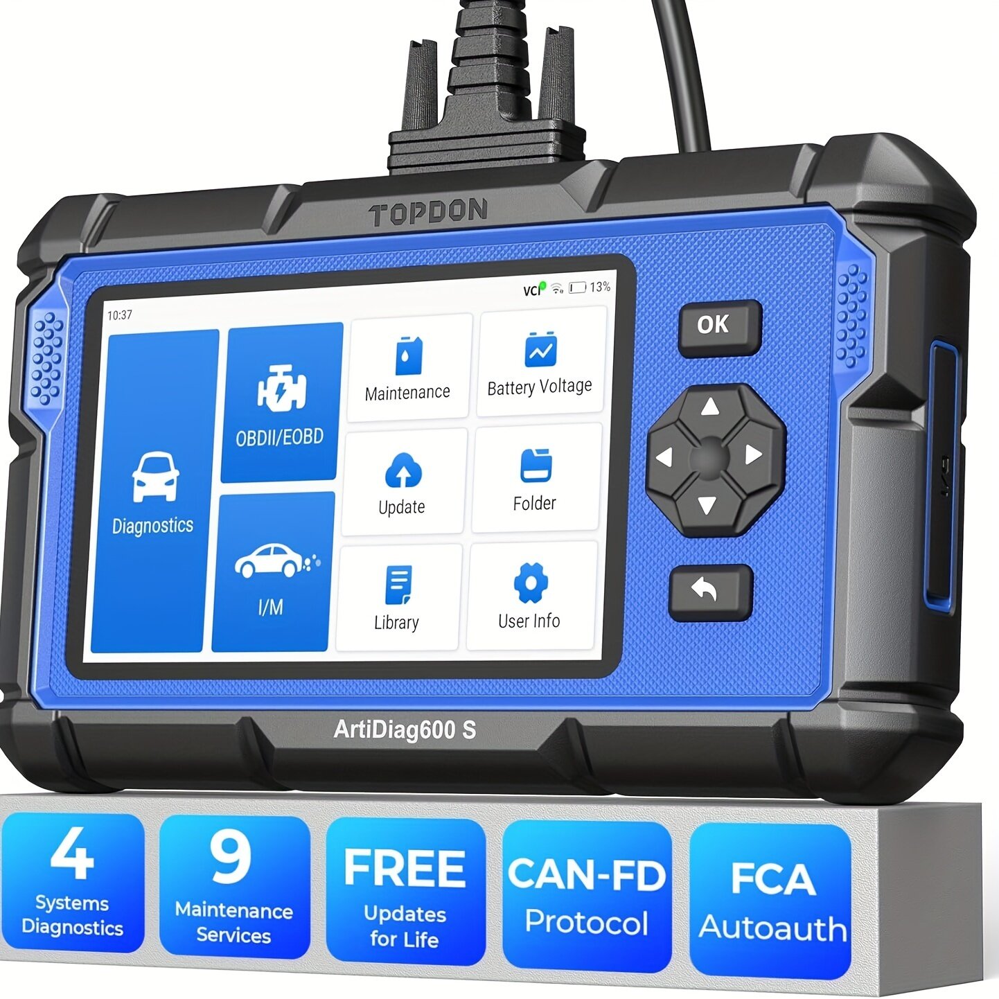 Обновленный сканер TOPDON AD600S OBD2: Диагностический инструмент для считывания кодов ABS, SRS, трансмиссии и двигателя.