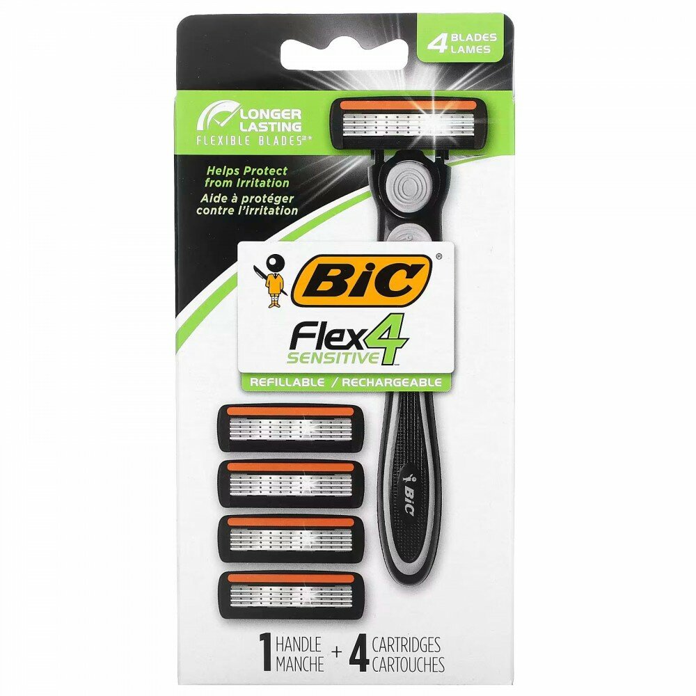 BIC, Flex 4 Sensitive, 1 станок, 4 картриджа