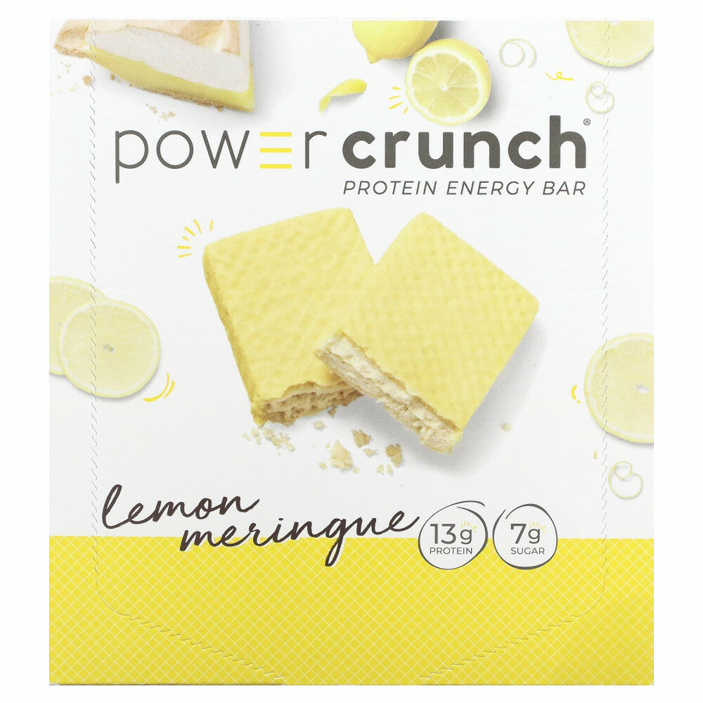 BNRG, Power Crunch®, протеиновый батончик, лимон и безе, 12 батончиков по 40 г (1,4 унции)