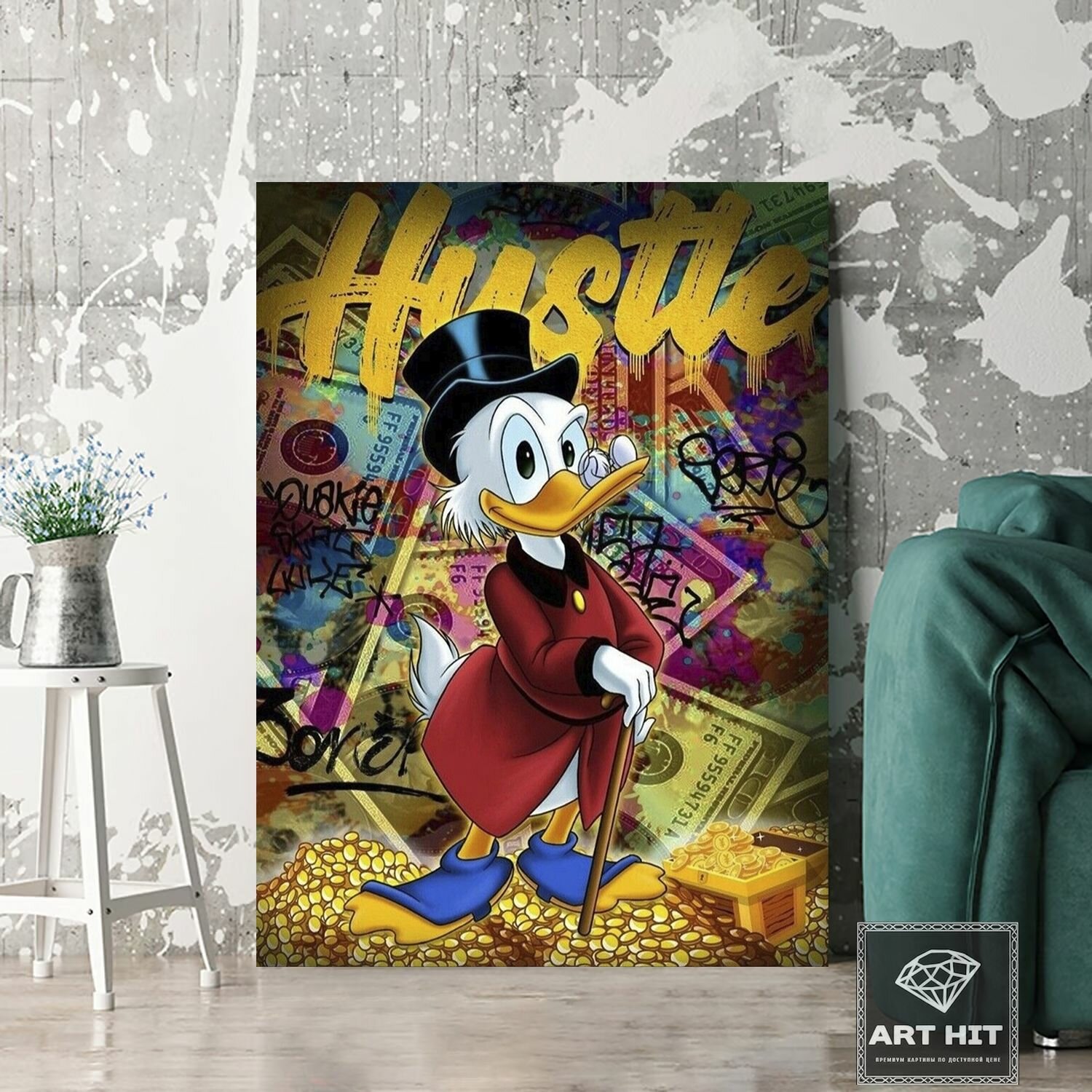 Картина Скрудж Макдак, Дональд Дак с деньгами, 50х70 см.