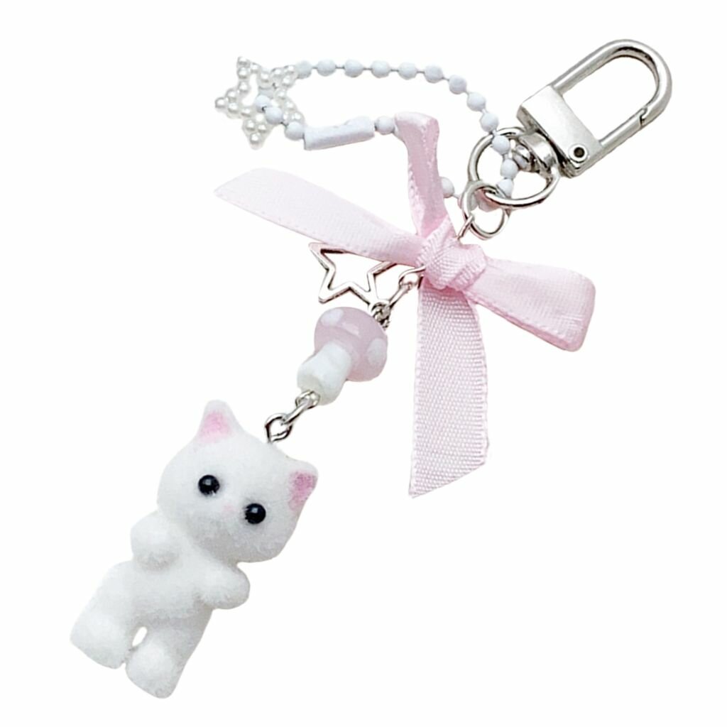 Подвеска для мобильного телефона с милым кошачьим бантиком из бисера-белый