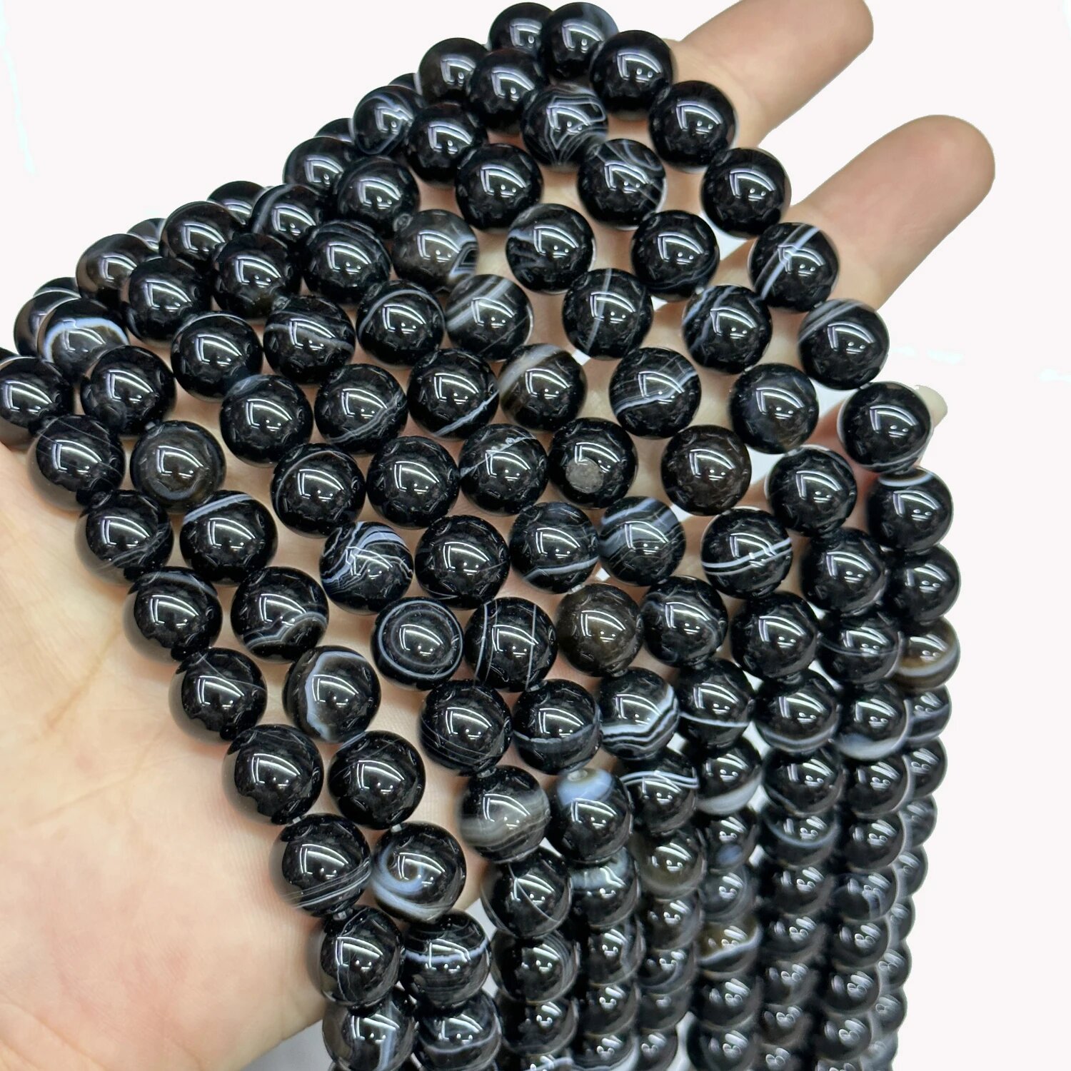 Черные бусины из агата Annebeads 6/8/10 мм 6mm 60-63pcs