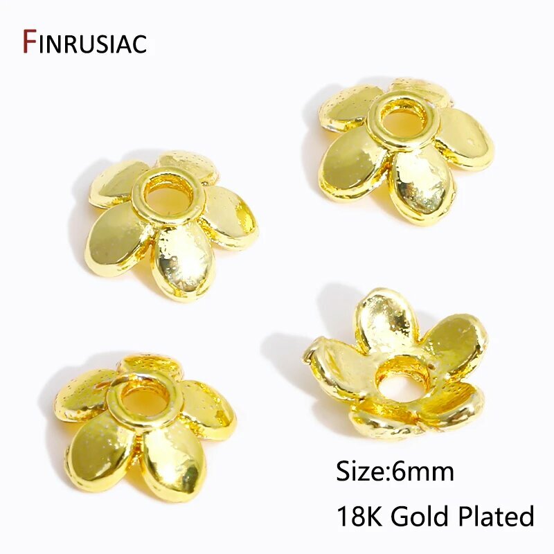 Шапочки для бусин 6 мм, 18k gold plated