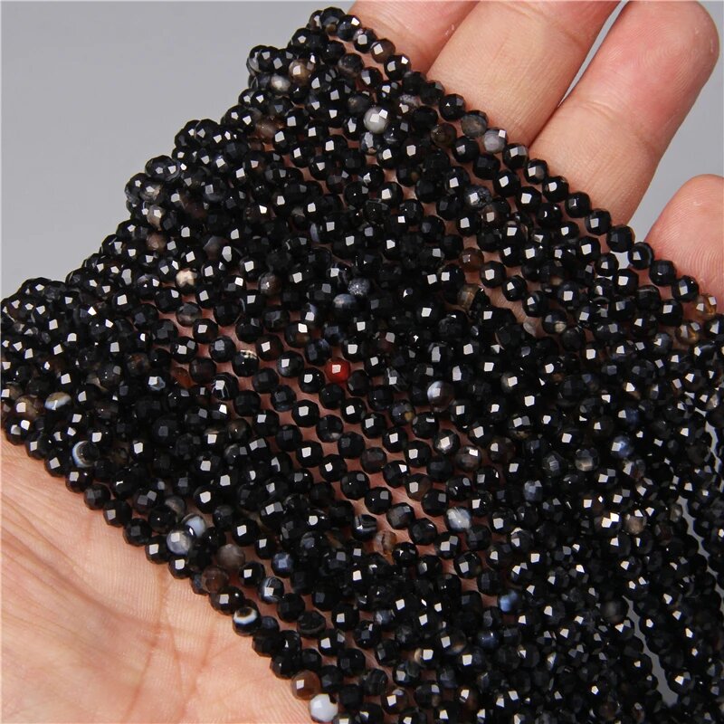 Черно-белые граненые бусины из натурального камня Vinswet Черный, 2mm About 180pcs, NO.21 Agate