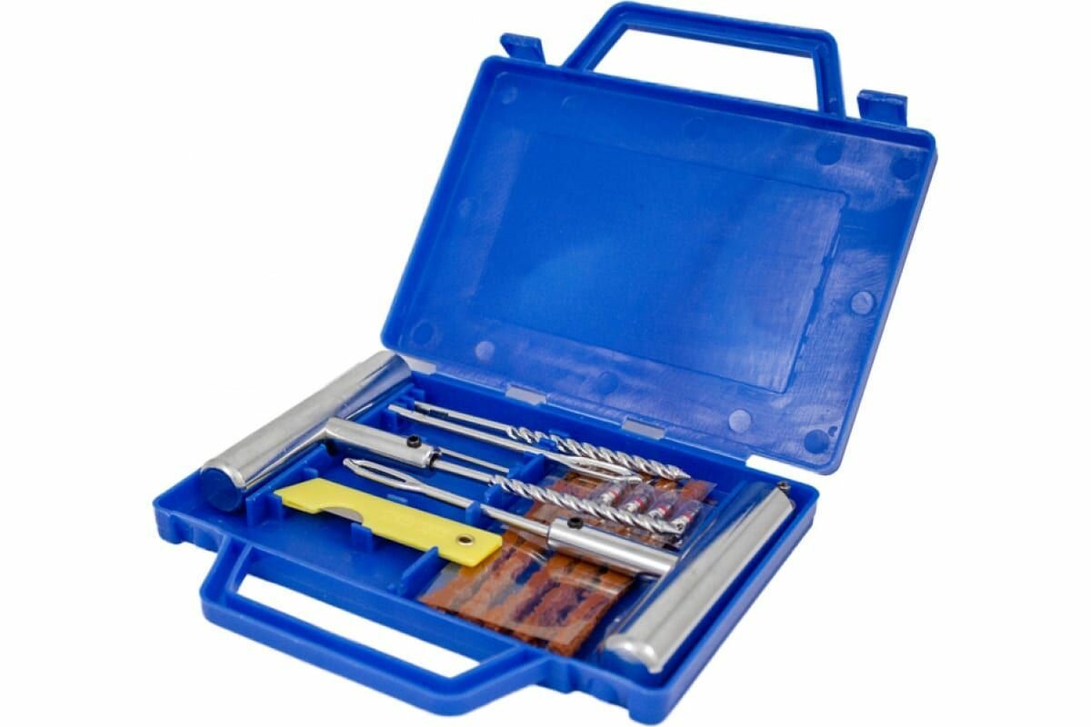 Набор для ремонта бескамерных шин (жгутовик, рашпиль,5 жгутов, клей, нож,4 золотника) кейс норм /1