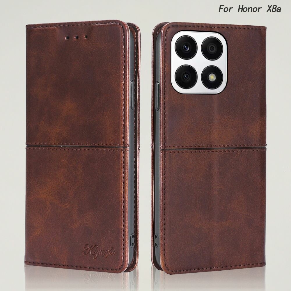 Чехол книжка подходит для Хонор Икс 8a/ Чехол-книжка на Honor X8a, противоударный, коричневый