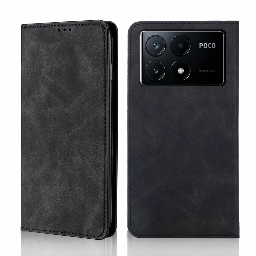 Чехол-книжка на Сяоми Поко Икс 6 Про 5Г, Ксиаоми Поко Х6 Про 5 Джи/ Чехол подходит для Poco X6 Pro, защитный, противоударный, черный