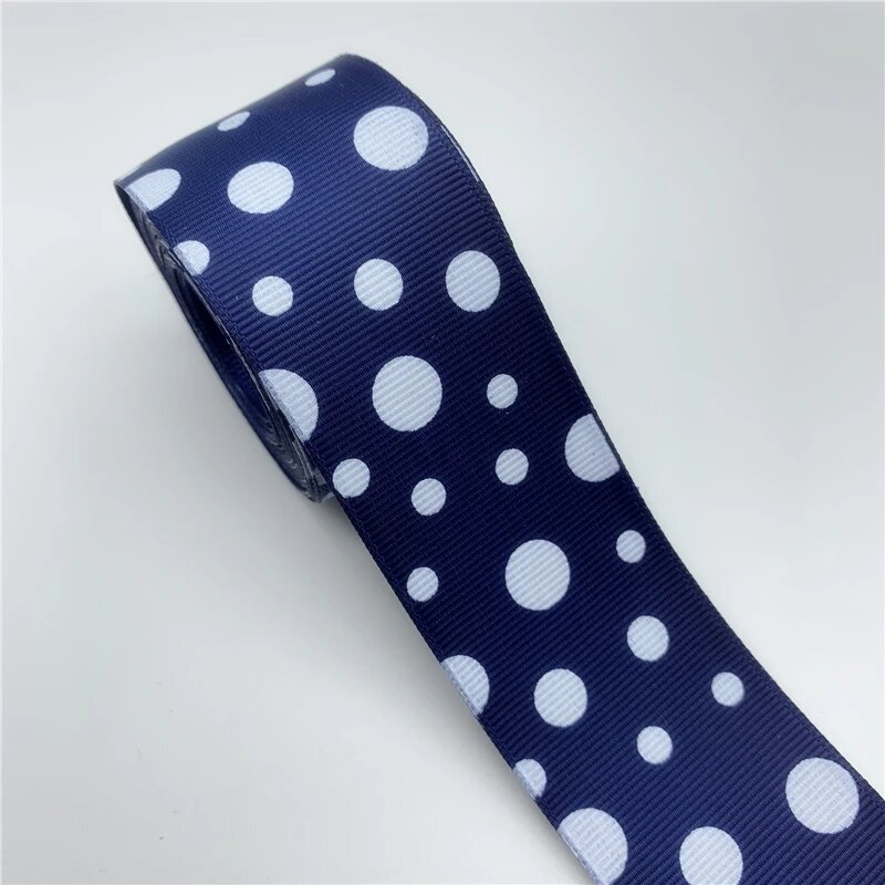 Репсовая лента RYFDBMauve с принтом в горошек 38 мм, 5 ярдов Темно-синий, 01