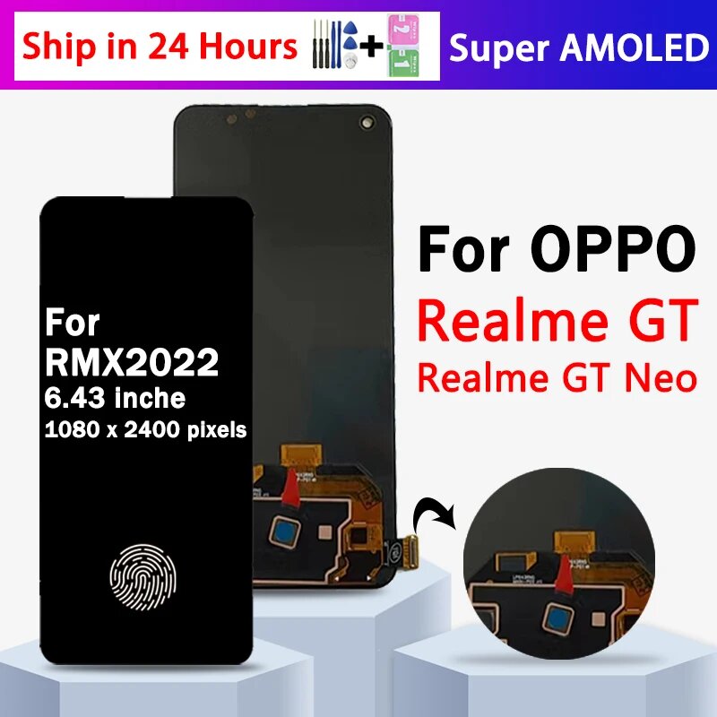 Super AMOLED для OPPO Realme GT 5G / GT Neo RMX2202 RMX3031 ЖК-дисплей с рамкой Black NO Frame