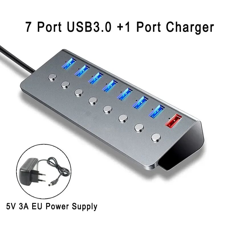 USB 3.0 хаб на 8 портов с EU блоком питания