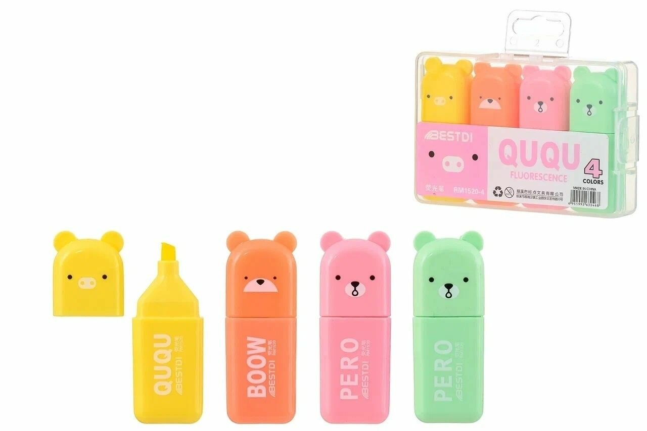 Текстовыделители Basir Мини, пастельные, 4 цвета, фигурный колпачок (RM1520-4)