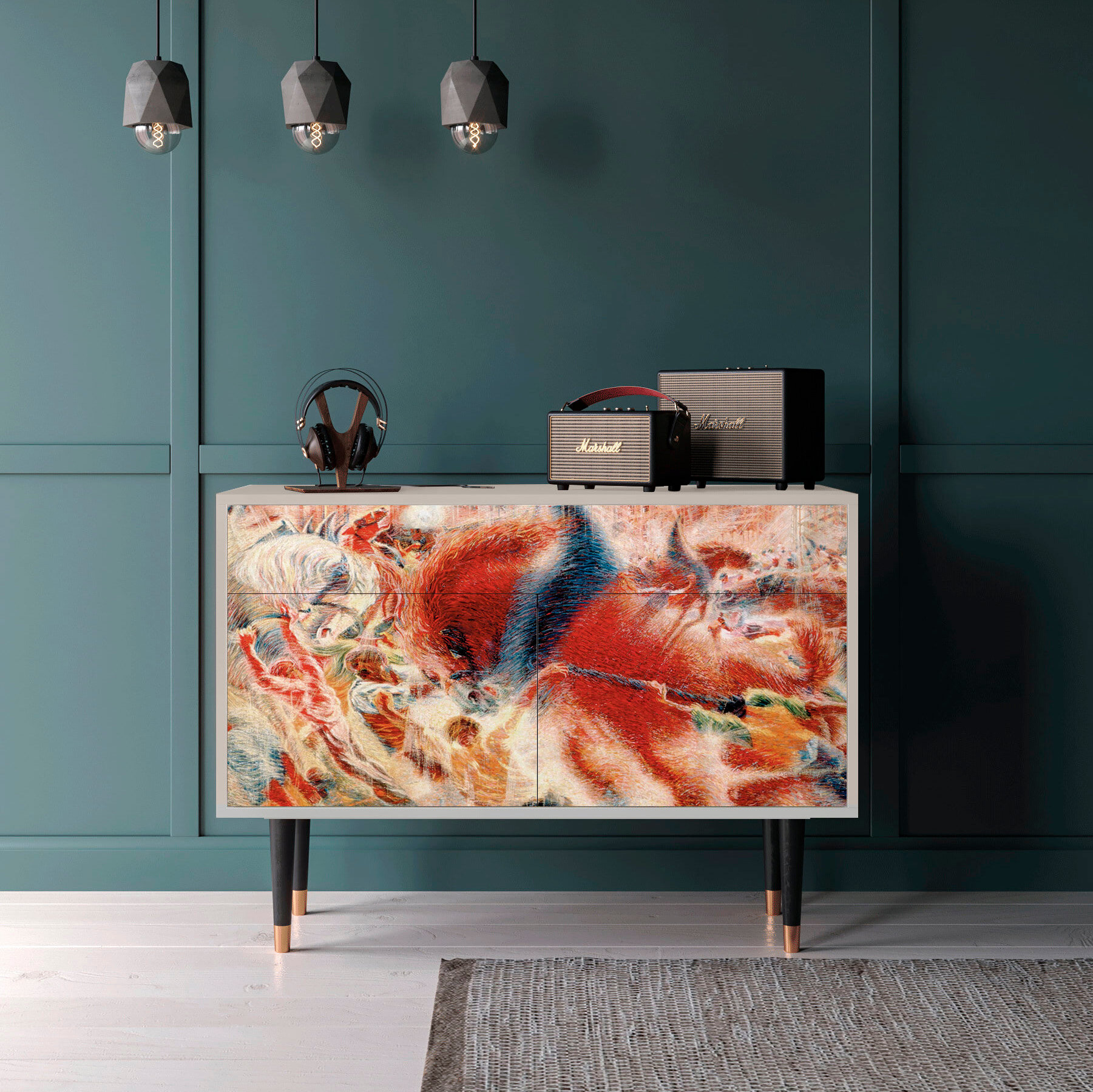 Комод - STORYZ - BS4 The City Rises by Umberto Boccioni, Размер - 115 x 85 x 48 см, Цвет корпуса - Сатин