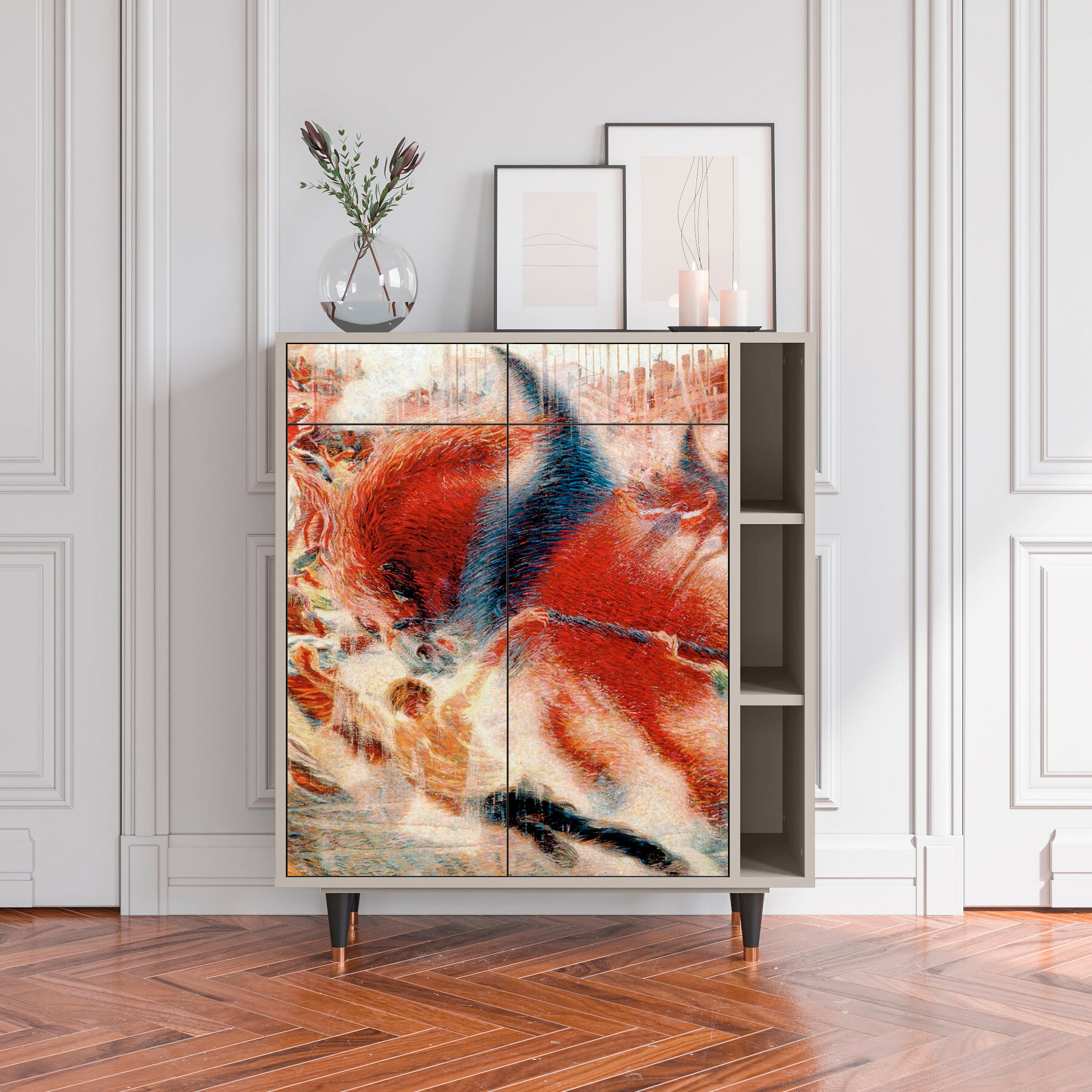 Комод - STORYZ - BS6 The City Rises by Umberto Boccioni, Размер - 94 x 110 x 41 см, Цвет корпуса - , Сатин