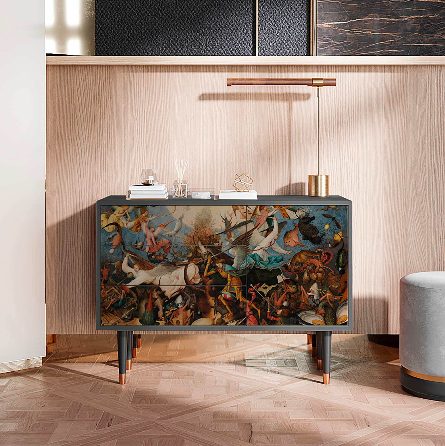 Комод - STORYZ - S3 The Fall of the Rebel Angels by Pieter Bruegel the Elder, Размер - 115 x 84 x 41 см, Цвет корпуса - , Антрацит
