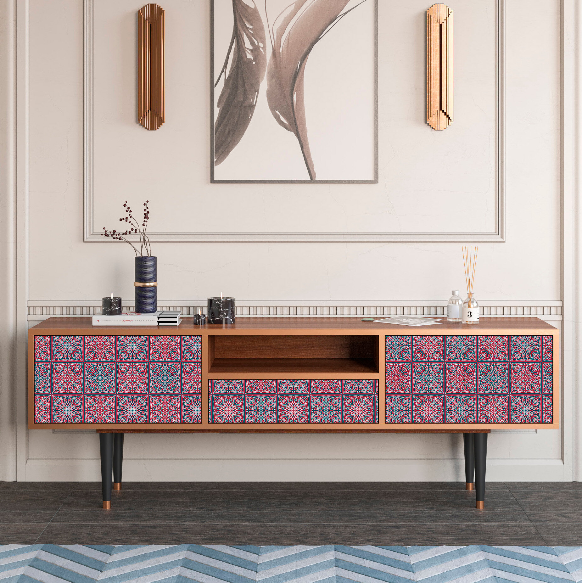 ТВ-Тумба - STORYZ - T6 Riviera Mosaic, Размер - 170 x 69 x 41 см, Цвет корпуса - , Орех