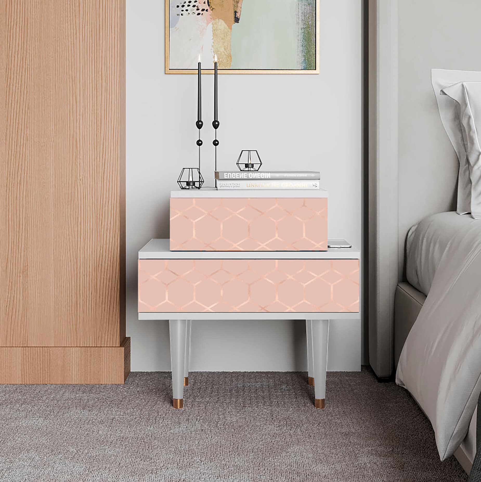 Прикроватная тумба - STORYZ - NS1 Rose Honeycomb, Размер - 58 x 58 x 41 см, Цвет корпуса - , Белый