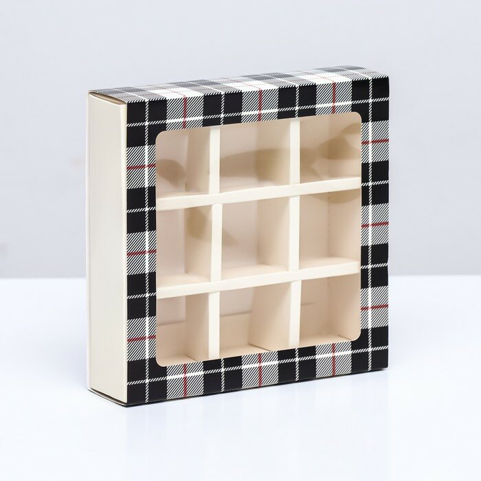 Коробка для 9 конфет с обечайкой, «Мужской» 13.8×13.8×3.8 см