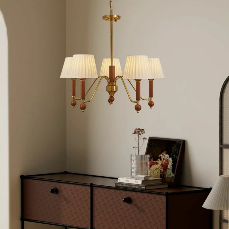 Плиссированная Тканевая Люстра С Абажуром, Простой Ретро Стиль. Светодиодное Освещение Для Украшения Интерьера, Подходит Для Спальни, Гостиной, Столовой, Кабинета.