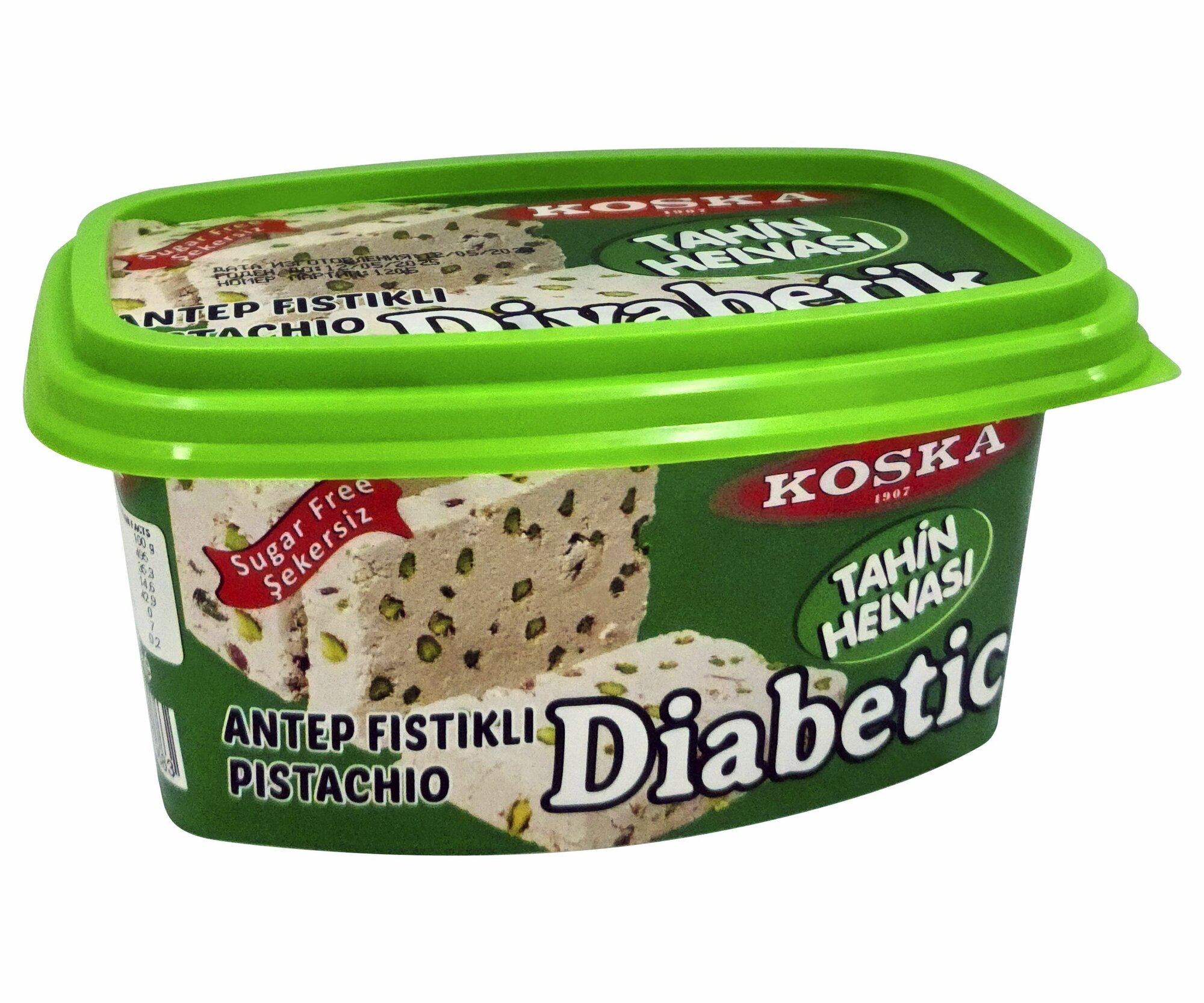 Турецкая кунжутная халва с цельной фисташкой (без сахара) для диабетиков и ПП, "Koska", Diyabetik Antep Fistikli Tahin Helvasi, 300гр.