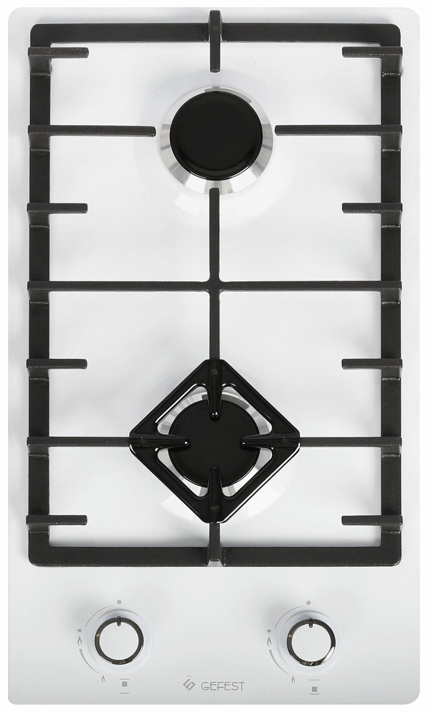 Газовая варочная панель Gefest ПВГ 1002 30 см, 2 конфорки эмаль электроподжиг газконтроль, белый