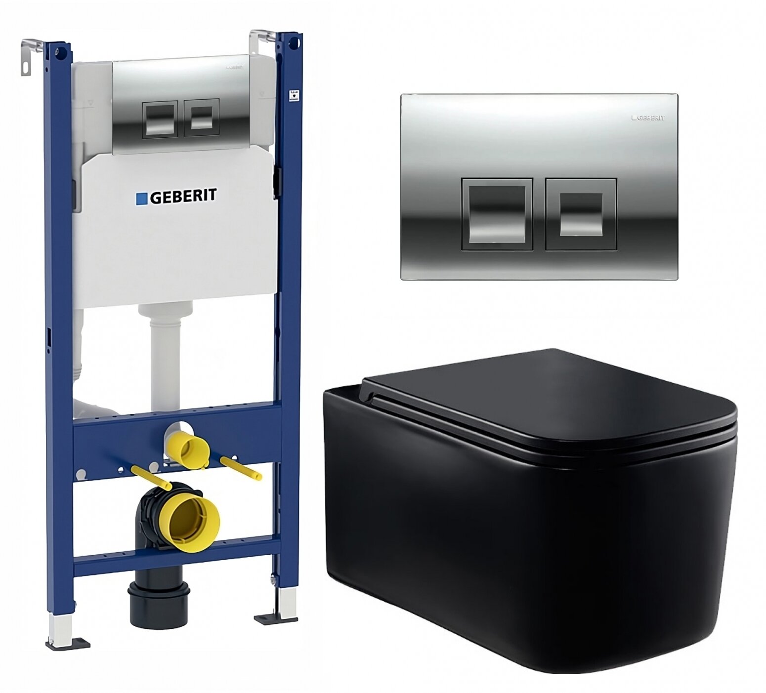 Комплект 3 в 1 инсталляция Geberit Duofix + Унитаз Vincea Ultra Rimless VT1-32MB + кнопка хром