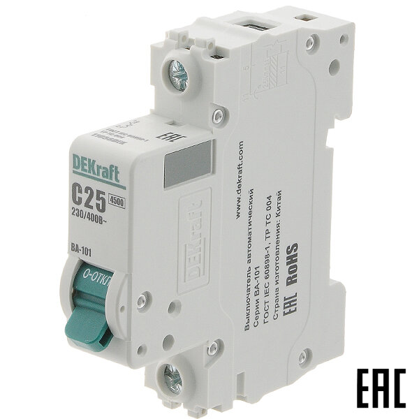 Автоматический выключатель на Din-рейку DEKraft ВА101-1P-025А-C 11056DEK C25А/1п/ 4,5 кА (3 шт. в комплекте)