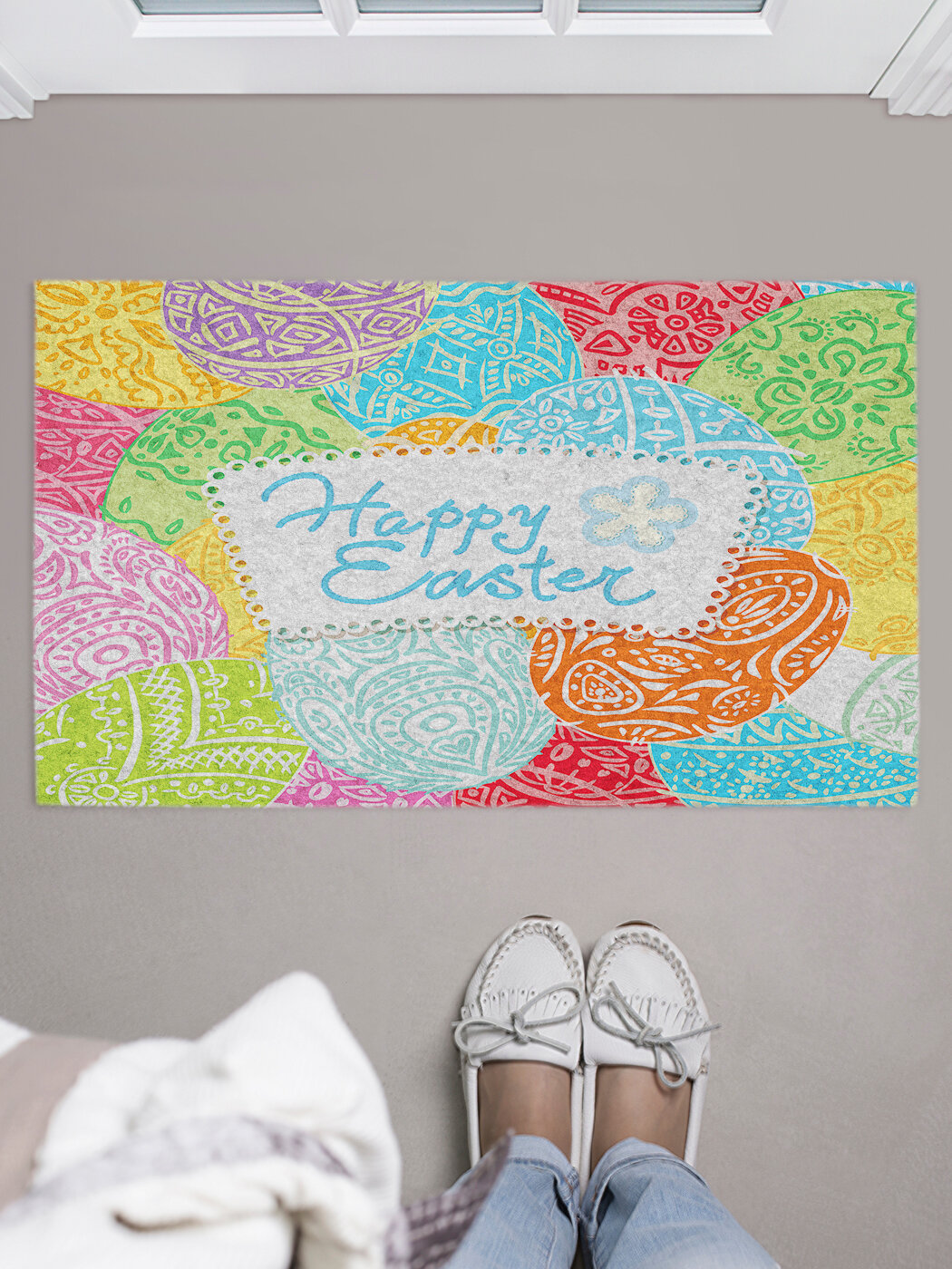 Коврик придверный в прихожую с принтом "Крашеные пасхальные яйца" 45 на 75 см , JoyArty