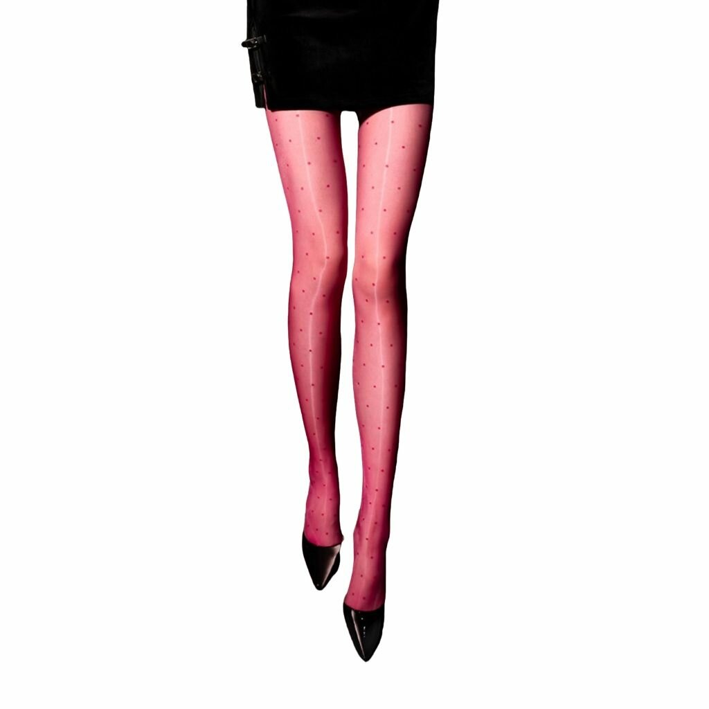 Блестящие колготки в горошек-розово-красные -с закрытой промежностью