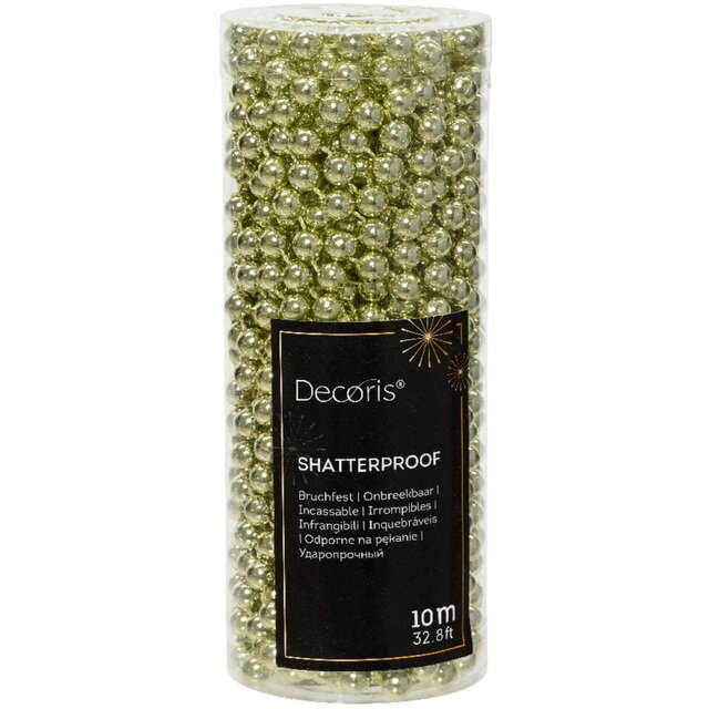 Бусы на елку Бисер 8 мм*10 м нежно-оливковые, пластиковые, Kaemingk, 000735