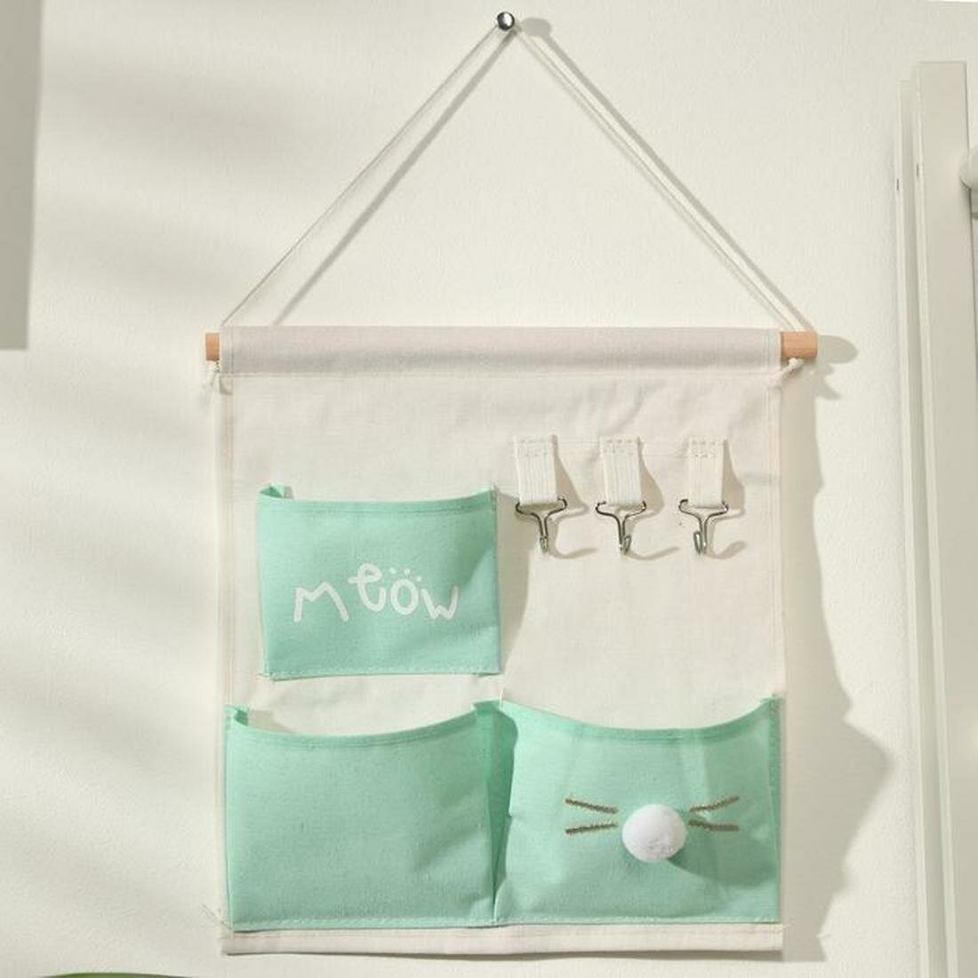 Органайзер подвесной с карманами Доляна «Мяу», 3 отделения, 30×34 см, цвет бирюзовый