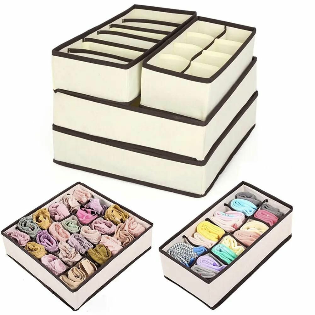 Органайзер для нижнего белья, Кофр для хранения вещей, Разделители ящиков гардероба 4 размеров для носков, бюстгальтеров, нижнего белья