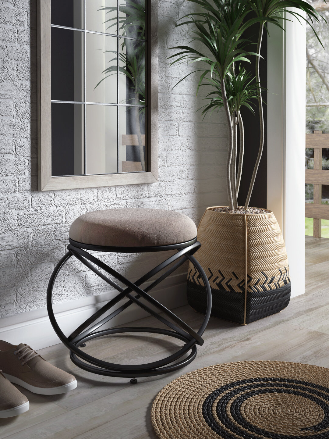 Пуф Орбита на металлическом каркасе санд /черный