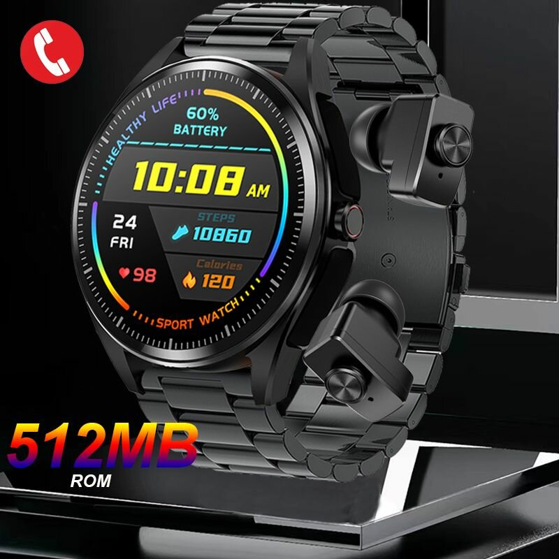 2024 Smartwatch TWS Умные часы и наушники 2 в 1 Мужчины и женщины, круглые, фитнес трекер, amoled, smartwatch TWS