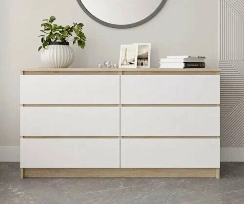 Комод Мори для белья и одежды сонома белый без ручек ширина 138 см