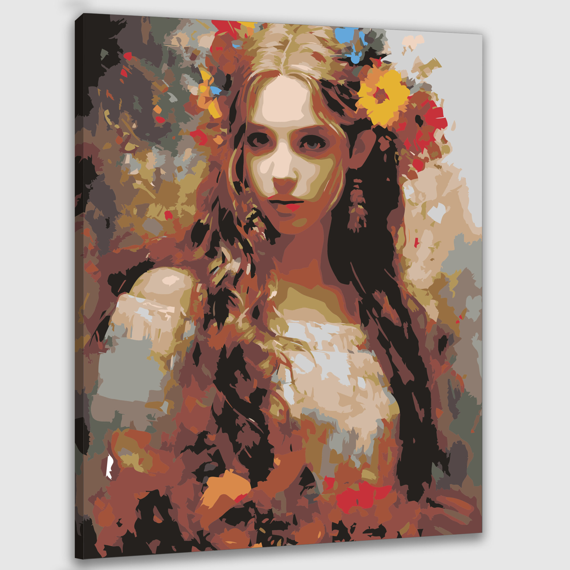 Картина по номерам 40x50 см, картина маслом, девушка, цветы, волосы, насыщенные цвета, яркие цвета, глубина, текстура