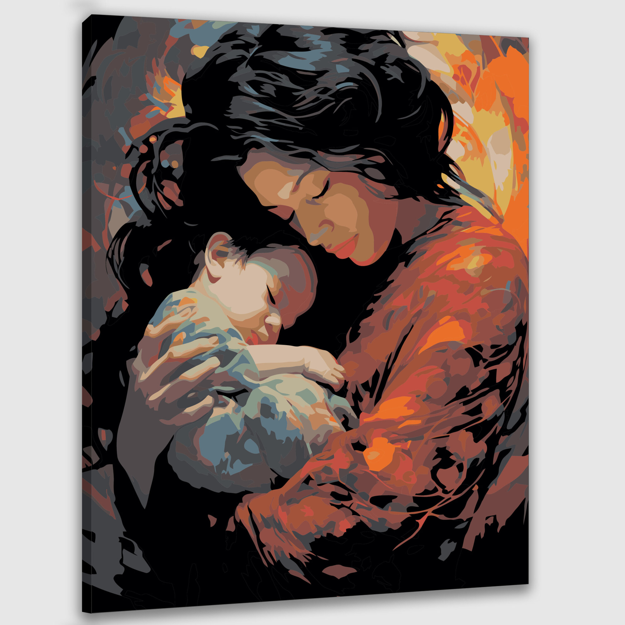 Картина по номерам 40x50 см, картина, масло, эмоциональная, мать, ребенок, обнимаются, слои цвета, текстура, связь