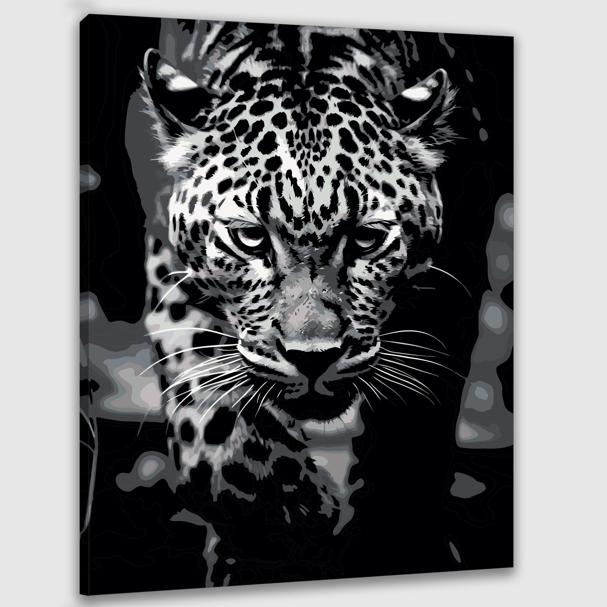 Картина по номерам 40x50 см, хищник, добыча, черно-белая фотография, напряженность, сосредоточенность, решительность