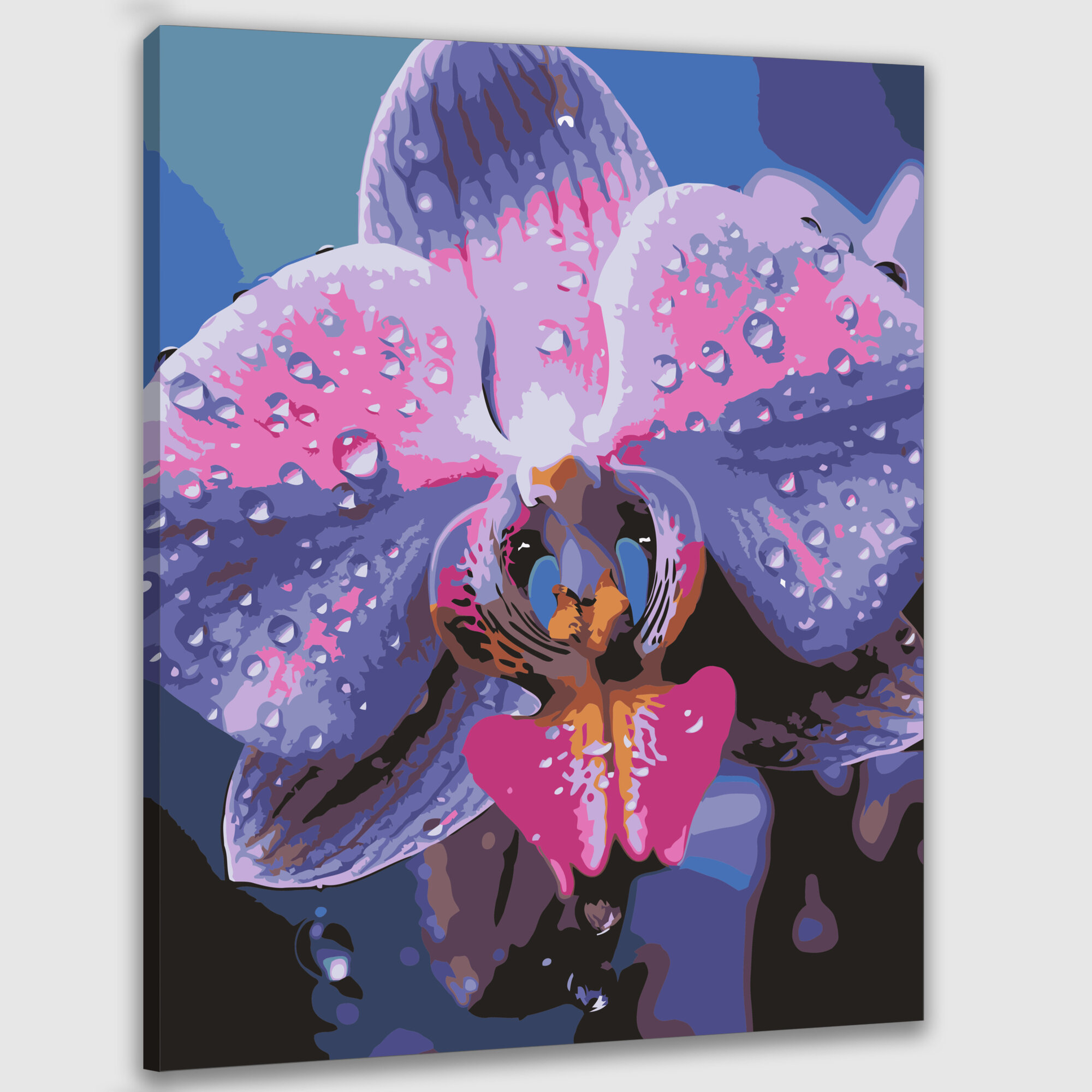 Картина по номерам 40x50 см, орхидея, крупный план, лепестки, яркий, изящный, капли росы, красота, хрупкость