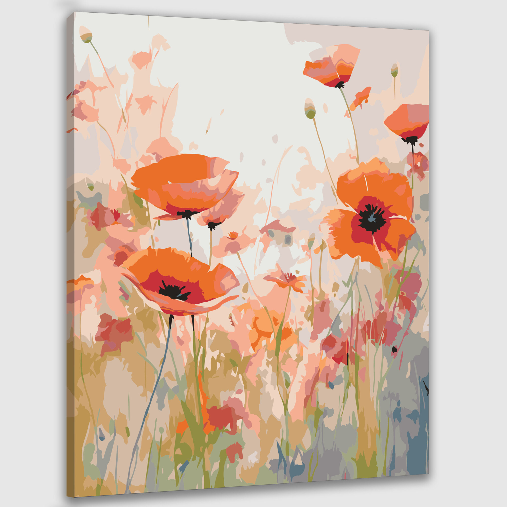 Картина по номерам 40x50 см, акварель, картина, луг, солнце, маки, цветущие, мягкие, полупрозрачные, тени