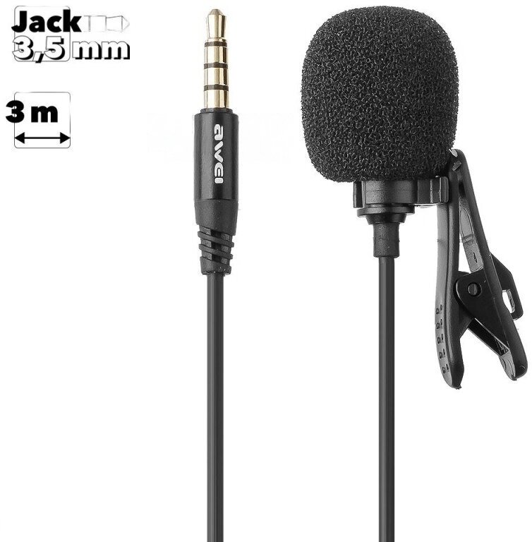 Микрофон проводной Awei MK1, разъем: mini jack 3.5 mm, черный