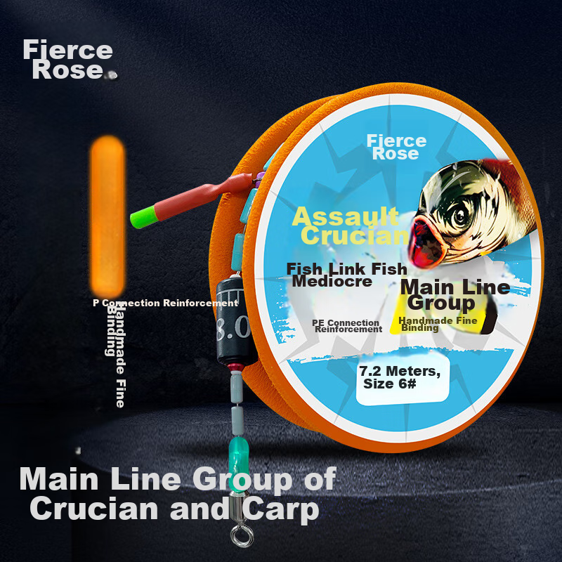 Mengongtujiji Bighead Carp Fishing Line Set with PE Reinforced Main Line, Strong Pulling Force, Grass Line Set, 7.2 Meters, 5.0
