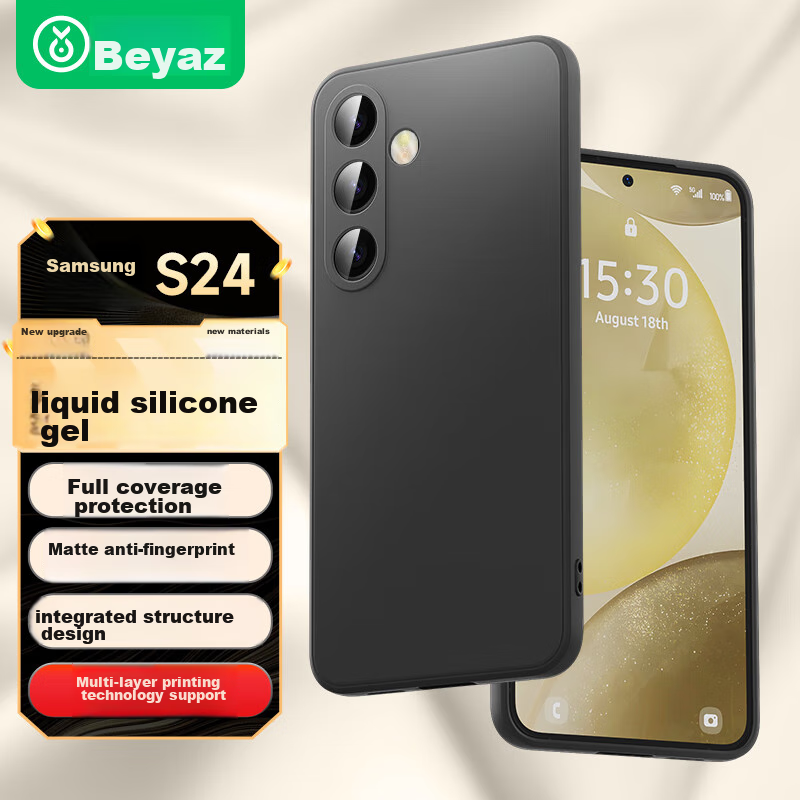 BIAZE Samsung S24 Phone Case, S24 Protective Cover, Full Protection Shockproof Ultra-Thin Heat Dissipation Flocked Lining Anti-Dirt Anti-Fingerprint Liquid Silicone Frosted Soft Case JK635 Black