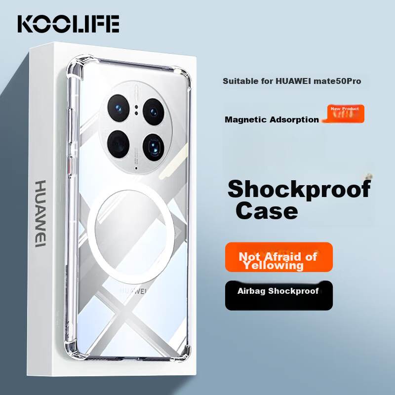 KOOLIFE Magnetic Adsorption Charging Case for Huawei Mate 50 Pro, Slim Skin-friendly Transparent Protective Cover with Lens Protection, Fingerprint Blur for Huawei Mate 50 Pro