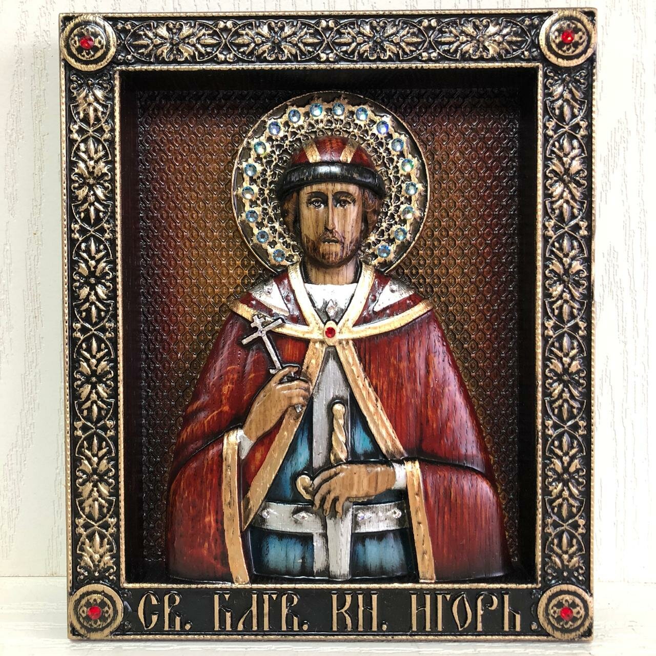 Икона Игорь Черниговский благоверный князь, 23х19 см, икона деревянная резная, ручная работа