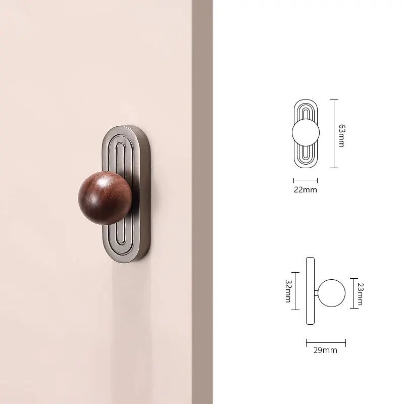 Ручки для шкафов из цинкового сплава с деревом, серый/матовое золото Walnut Grey 32mm