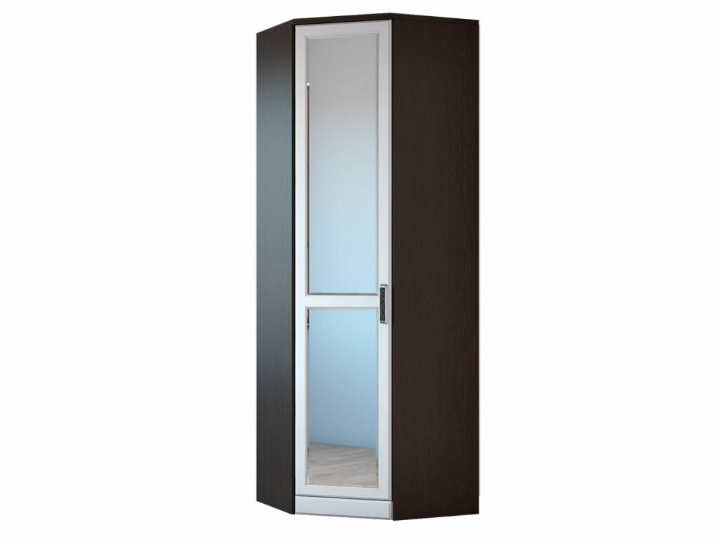 Шкаф угловой с зеркалом ВЕНЕЦИЯ-1 Венге / Белое дерево ширина 76 см ЛДСП в спальню с зеркалом в гостиную с полками