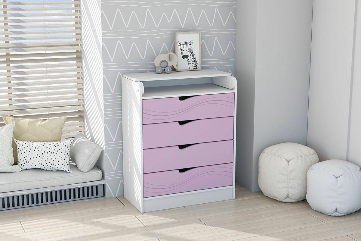 Комод раскладной Бриз МДФ Сирень и Белый волна, ширина 80 см, с ящиками, в спальню, в гостиную