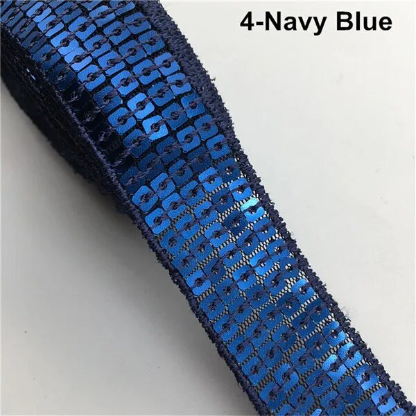Лента с пайетками синяя, 25 мм, 5 ярдов, 4 Navy Blue
